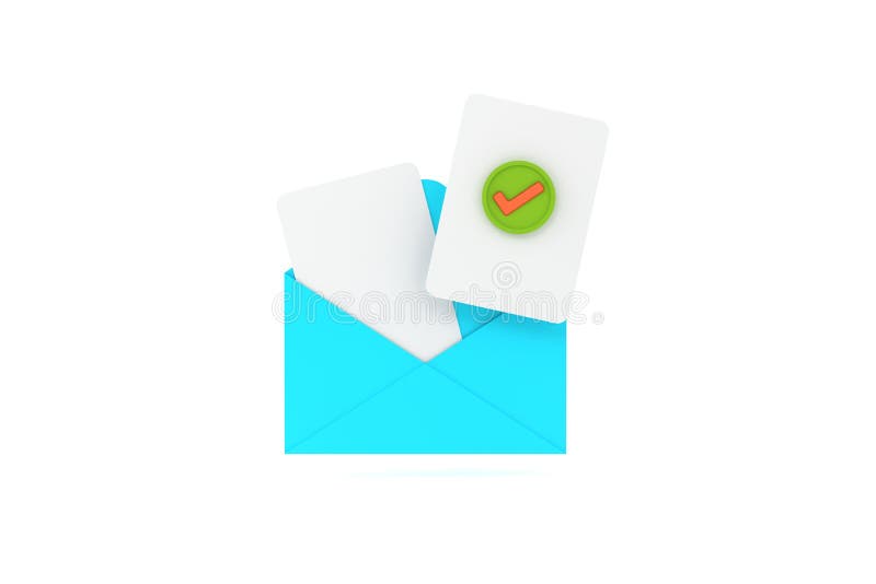 Open Mail Envelope Icon with Check Mark Isolated. Render Approvement ...