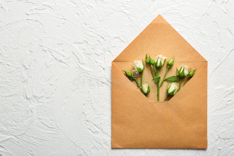 Open Mail Envelope with Rose Flowers on White Background Stock Photo ...