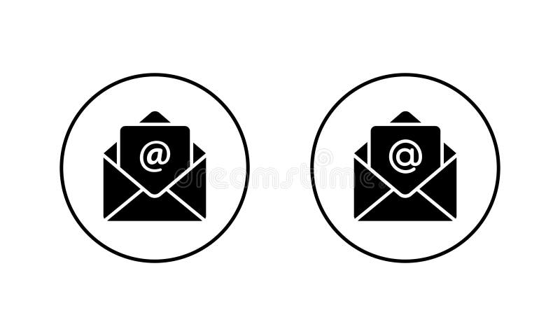 Open Mail Icon with Mention Sign. Email Inbox and Correspondence Symbol ...