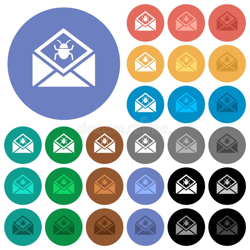 Open Mail with Malware Symbol Round Flat Multi Colored Icons Stock Vector - Illustration of spam ...