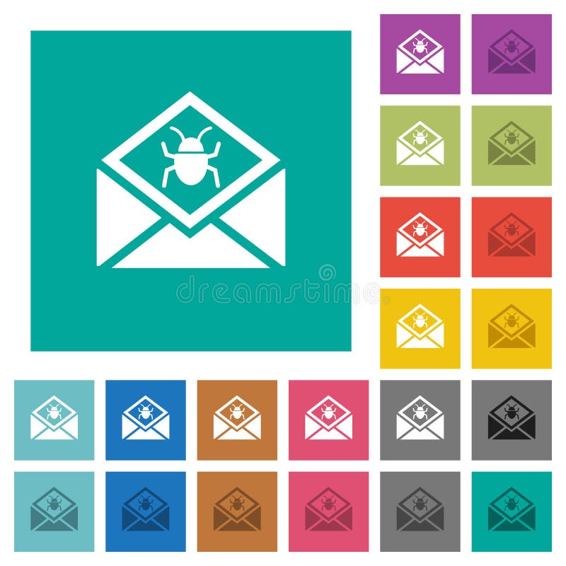Open Mail with Malware Symbol Square Flat Multi Colored Icons Stock ...