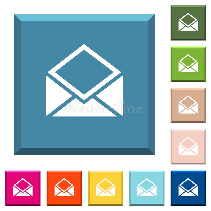 Open Mail White Icons on Edged Square Buttons Stock Vector ...