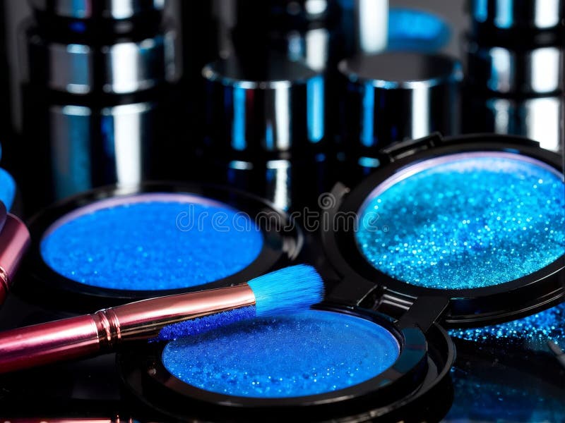 Blue makeup kit with brush stock illustration. Illustration of ...