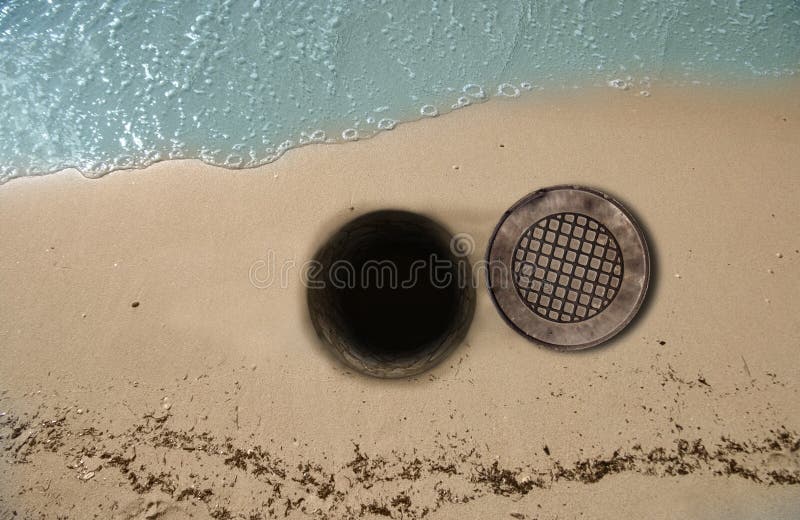 Open Manhole on Beach stock photo. Image of residual - 18073218