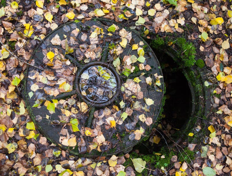 Open Manhole with Concrete Cover Stock Image - Image of industry ...