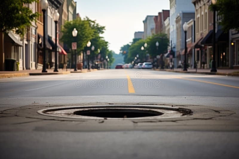 Open Manhole in the Middle of the Street Stock Photo - Image of ...