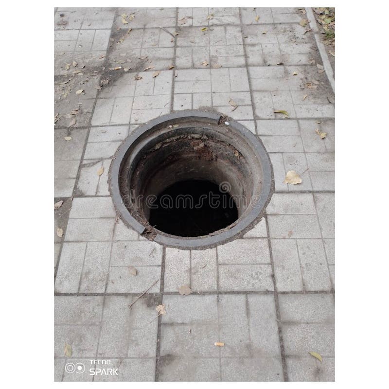 Open Manhole on the Sidewalk. Photo Stock Vector - Illustration of ...
