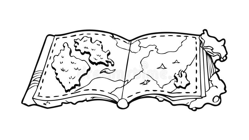 Open Map Outline with Generic Landmass Sketch, Vector Design Generative ...