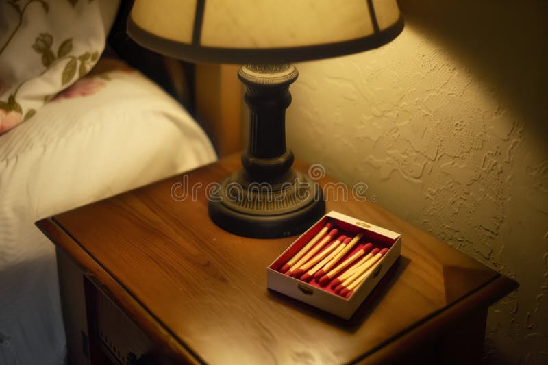 Open Matchbox on a Nightstand beside a Lamp Stock Illustration ...