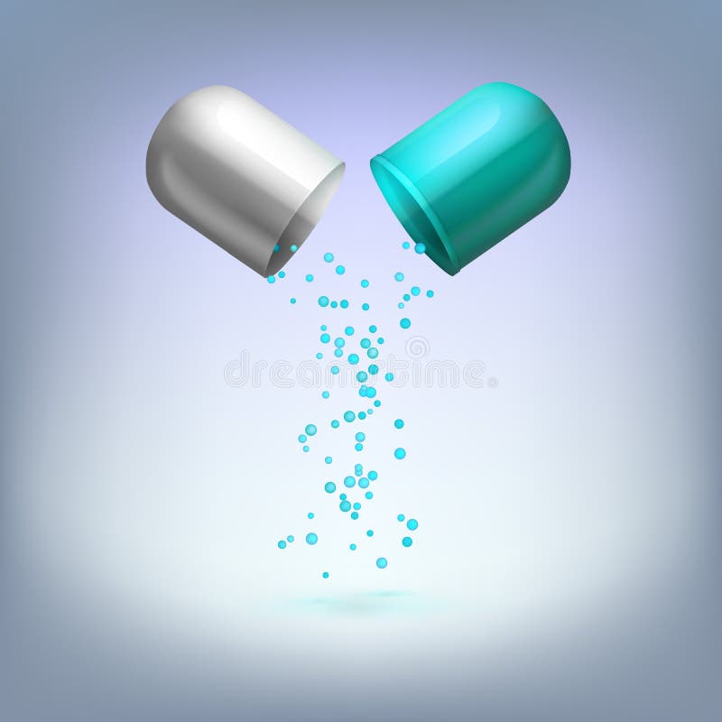 Open Medical Capsule with Drop-down Granules in Vector Stock Vector ...