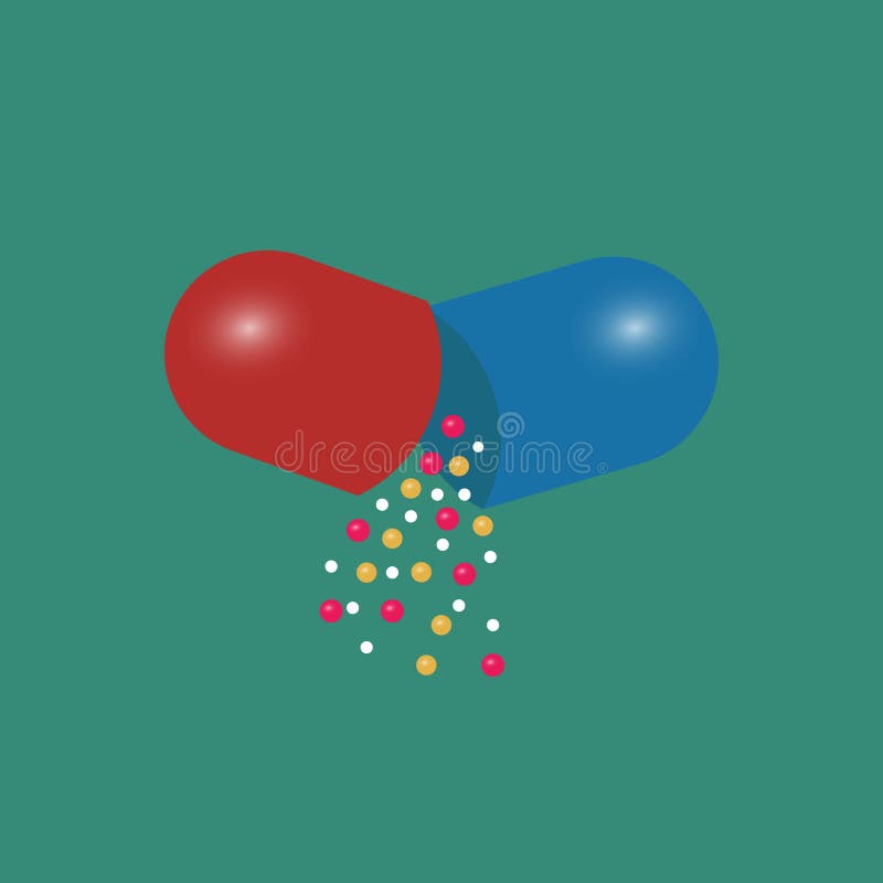 Open Medical Capsule with Drop-down Granules in Vector Stock Vector ...