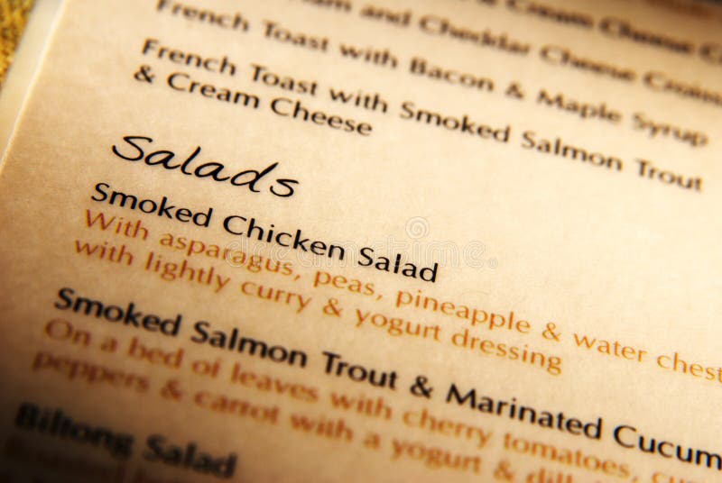 Open menu book with salads stock photo. Image of eating - 2435404