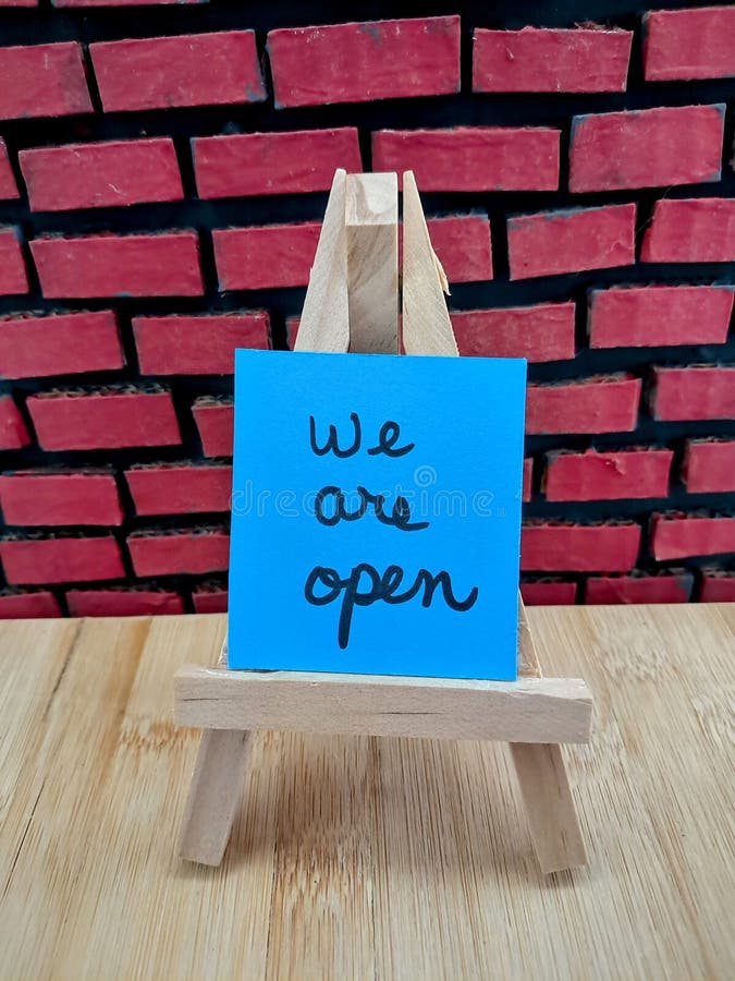 We are Open Message on a Wood Easel Stock Image - Image of signage ...