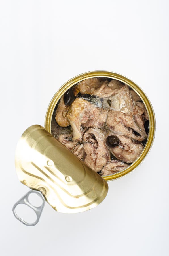 Open Metal Can with Canned Fish in Its Own Juice. Studio Photo Stock ...