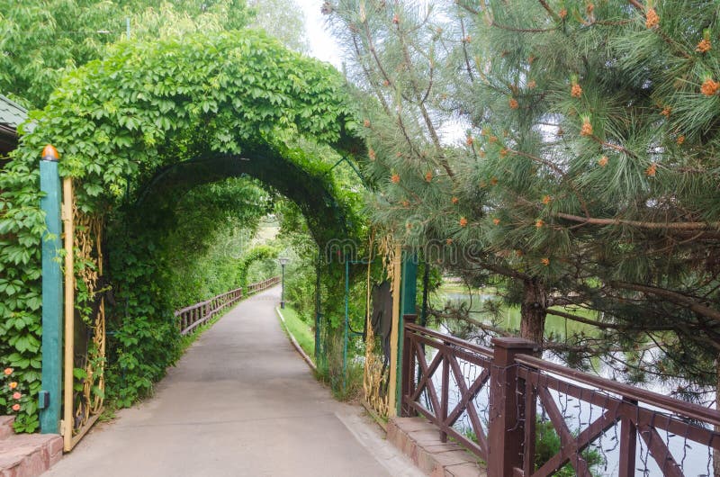 Open metal gate in park stock photo. Image of perspective - 149776716