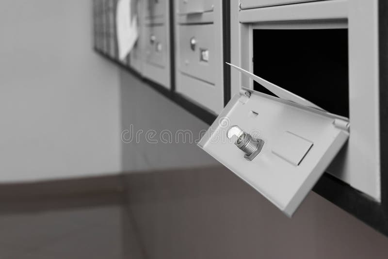 Open Metal Mailbox with Envelope Indoors, Closeup View Stock Photo ...