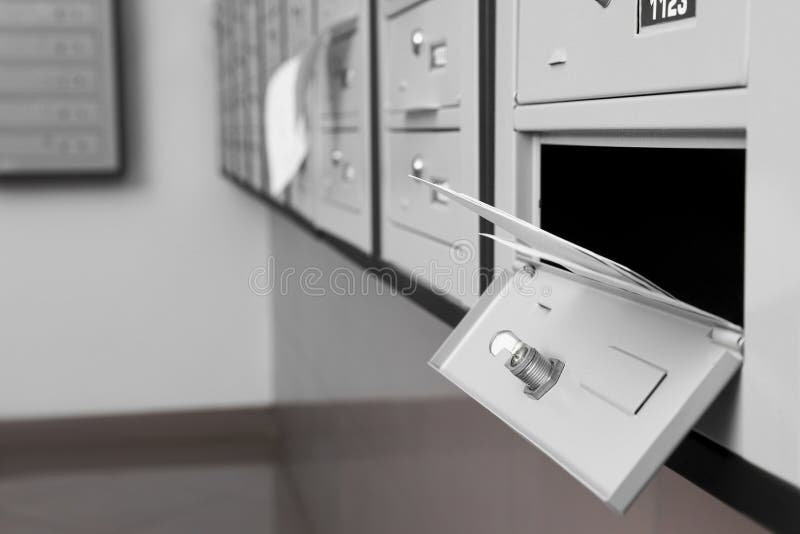 Open Metal Mailbox with Envelopes Indoors, Closeup View Stock Image ...