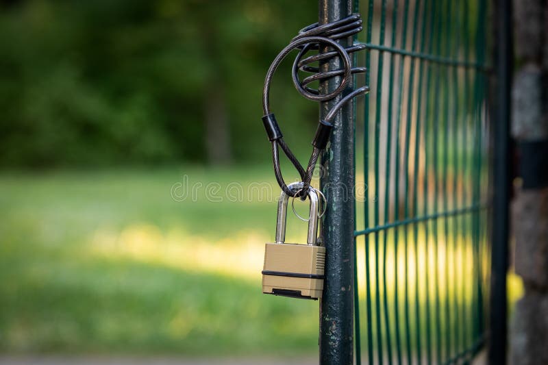 Open Metal Territory Gate. Padlock with Chain Stock Image - Image of ...