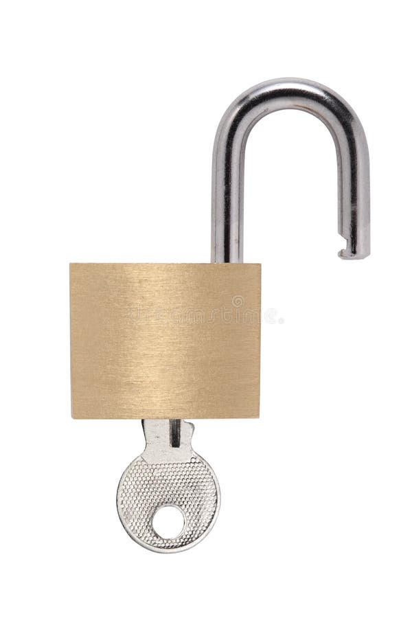Open Padlock with Inserted Key Isolated Stock Image - Image of lock ...