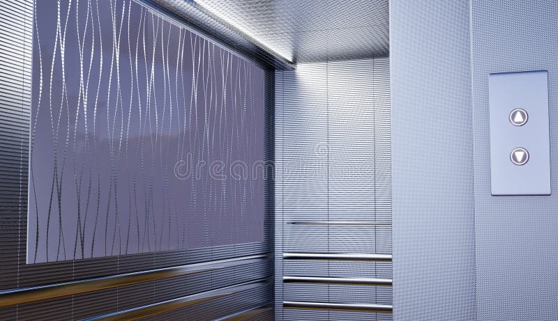 Open Metallic Silver Elevator with Concrete Wall, Inside Elevator Pov ...