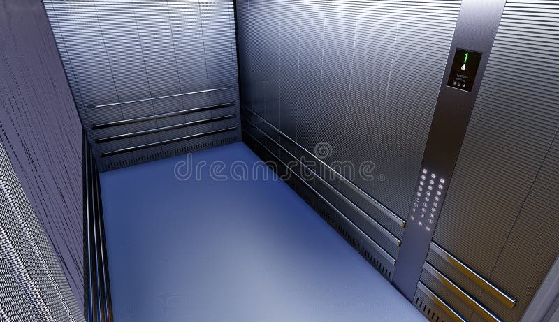 Open Metallic Silver Elevator with Concrete Wall, Inside Elevator Pov ...