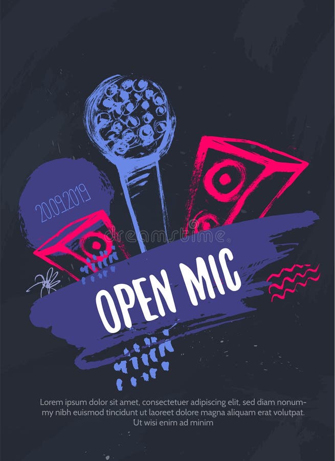 Open Mic Night Grunge Illustration for Poster on Dark Background Stock ...