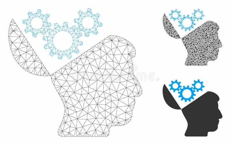 Open Mind Gears Vector Mesh 2D Model and Triangle Mosaic Icon Stock ...