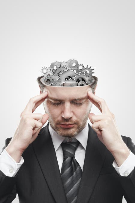 Open Minded Man with Gears and Cogs Inside Stock Photo - Image of male ...