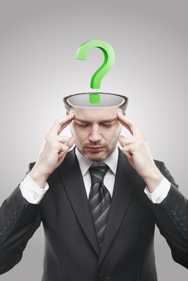 Open Minded Man with Green Question Mark Inside Stock Photo - Image of ...