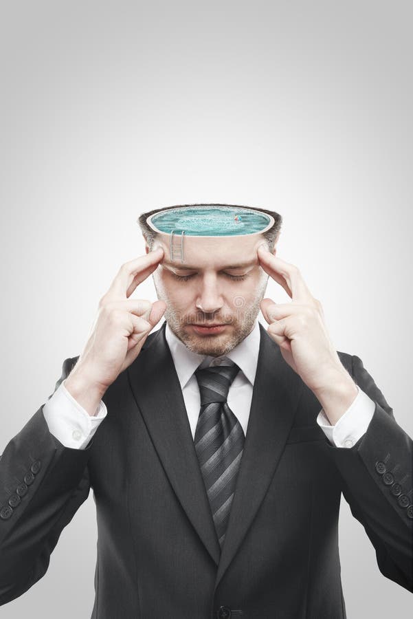Open Minded Man with Swimming Pool Inside Stock Image - Image of adult ...