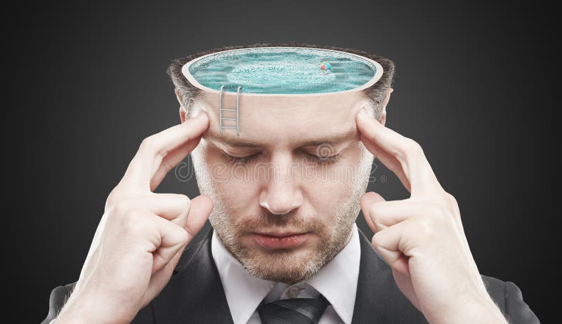 Open Minded Man with Swimming Pool Inside Stock Photo - Image of ...