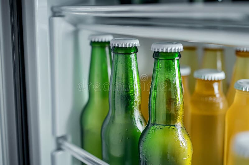 An Open Mini Fridge in the Hotel Room, Packed with Bottles. Stock Image ...
