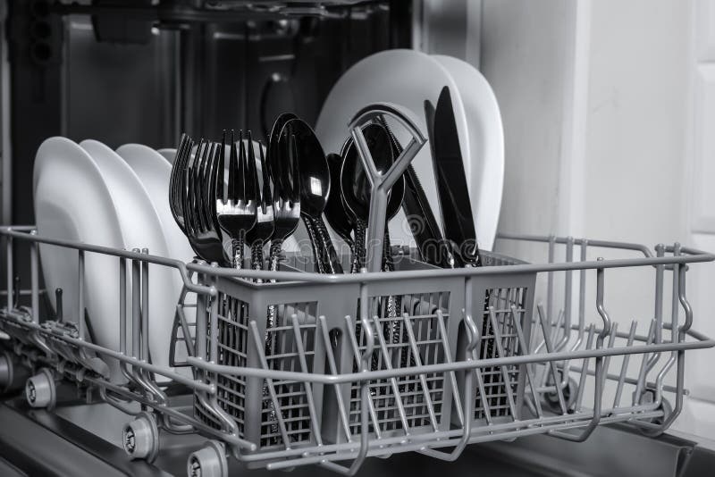 449 Open Modern Dishwasher Clean Tableware Closeup Stock Photos - Free ...