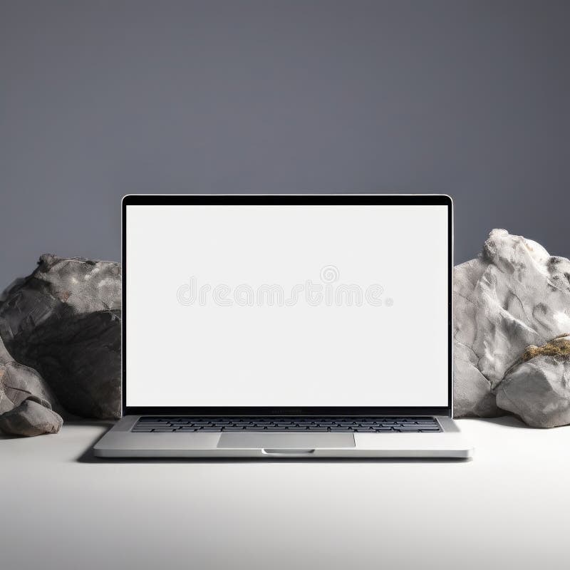 Open Modern Laptop with Blank White Screen Mockup Stock Photo - Image ...