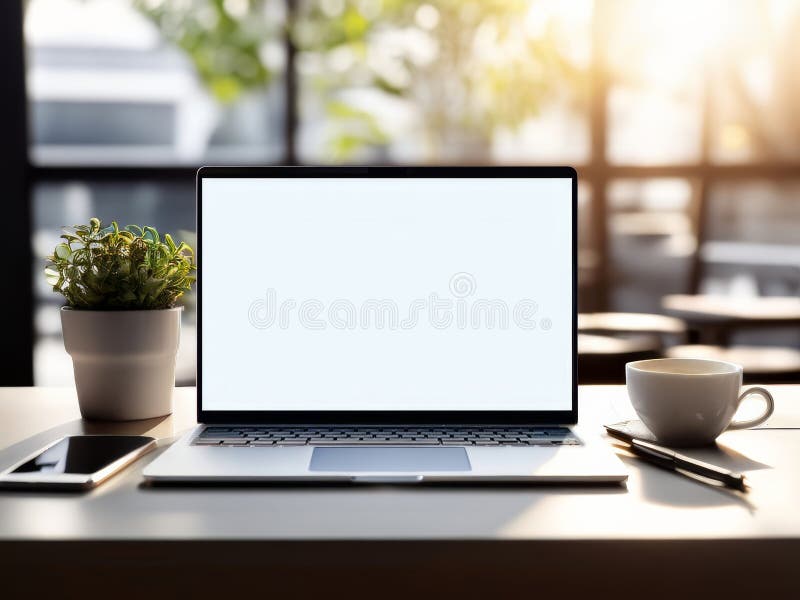 Open Modern Laptop with Blank White Screen Mockup Stock Image - Image ...