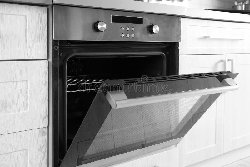 Open modern oven built stock image. Image of home, kitchen - 130683631