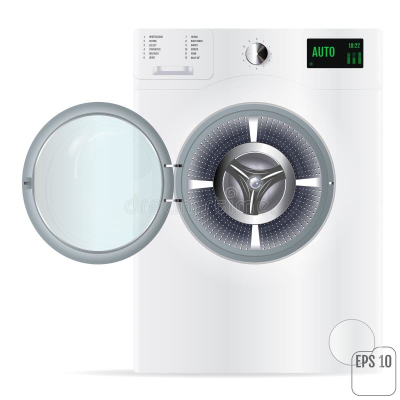 Open Modern White Washing Machine on White Background. 3d Stock Vector ...