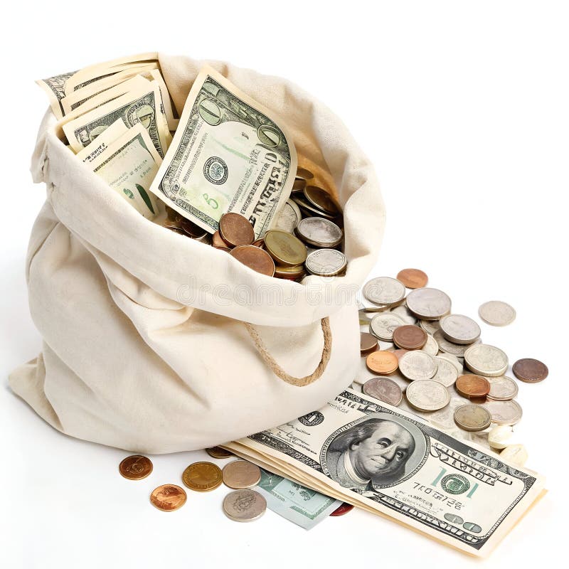 Open Money Bag Isolated on White Background Stock Photo - Image of ...