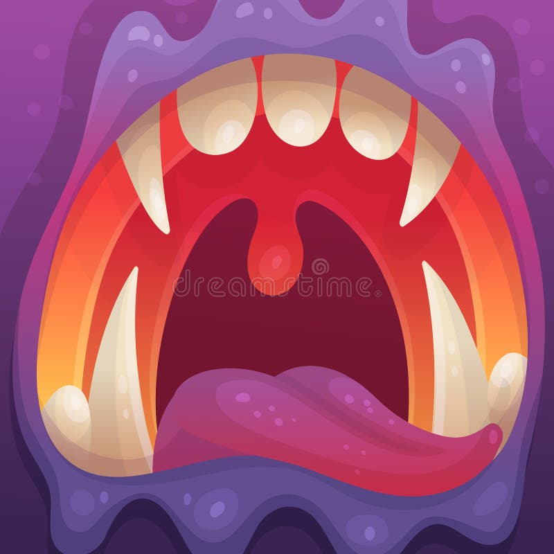 Open Monster Mouth with Sharp Teeth in Bright Colors, Flat Vector ...