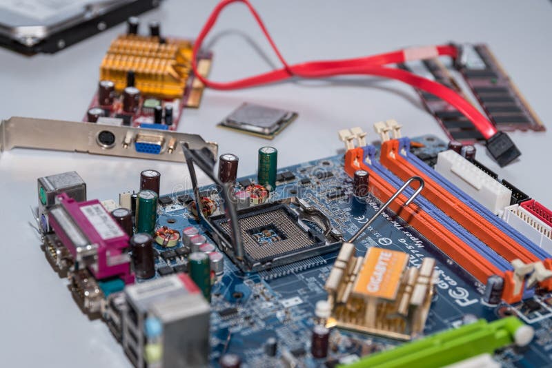 Open Motherboard of a Computer Stock Image - Image of slot, technology ...