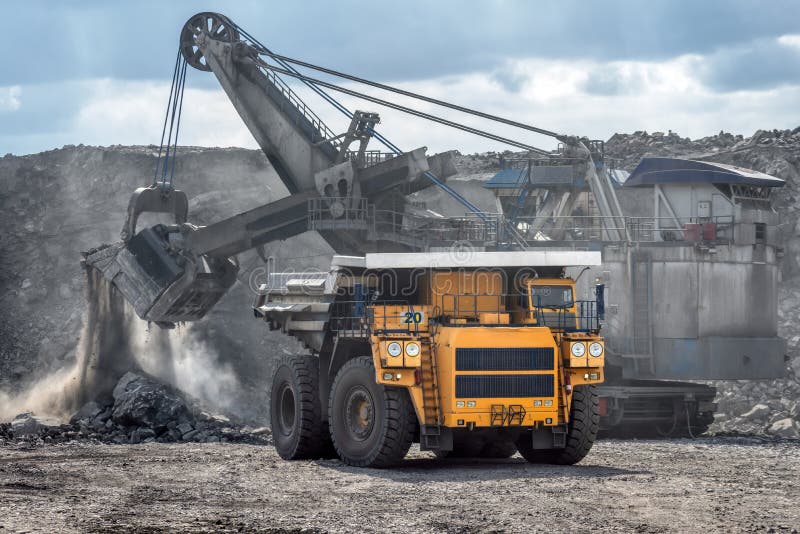 Open Mountain Quarry. Loading Coal into a Mining Truck Stock Image ...