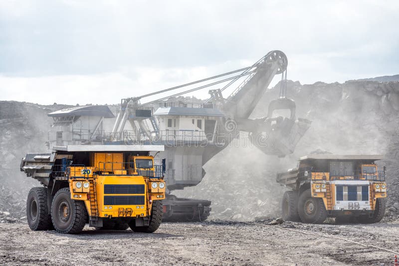 Open Mountain Quarry. Loading Coal into a Mining Truck Stock Photo ...