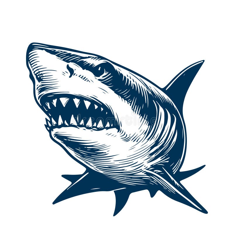 Open Mouth of an Angry Shark with Teeth. Vector Illustration on White ...