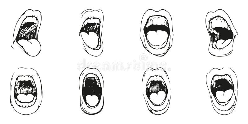 Open Mouth Expressions Silhouette Set. Emotional Communication and ...