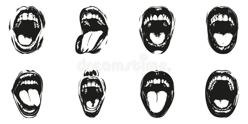 Open Mouth Expressions Silhouette Set. Emotional Communication and ...