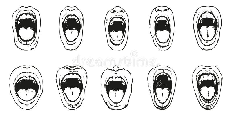 Open Mouth Expressions Silhouette Set. Emotional Communication and ...