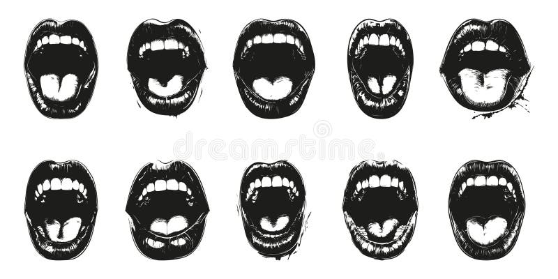 Open Mouth Expressions Silhouette Set. Emotional Communication and ...