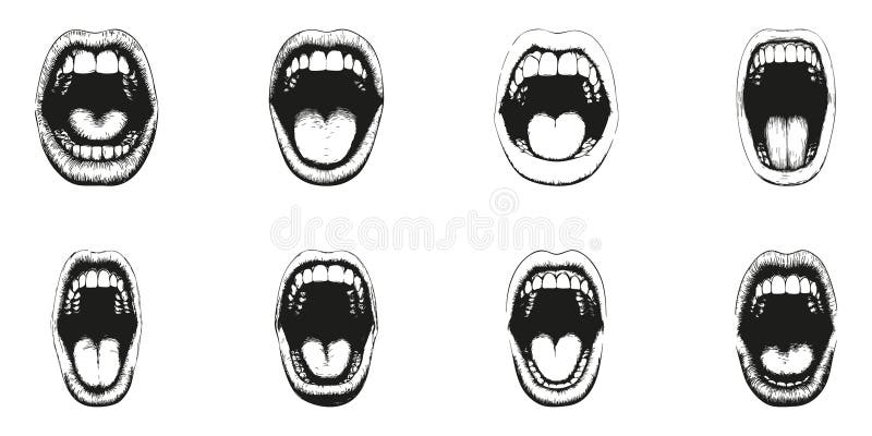 Open Mouth Expressions Silhouette Set. Emotional Communication and ...
