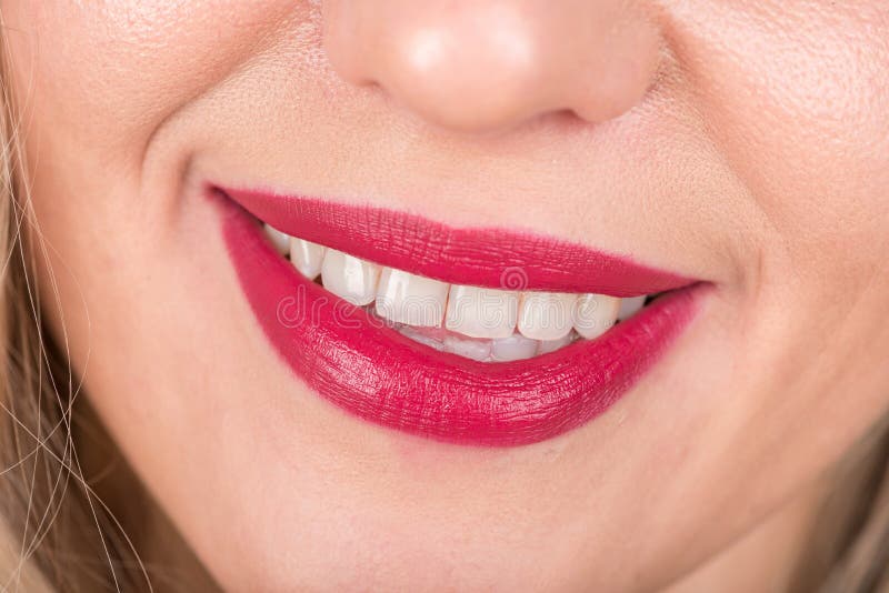 Open Mouth and Woman Smile with Red Lips and White Teeth. Stock Photo ...