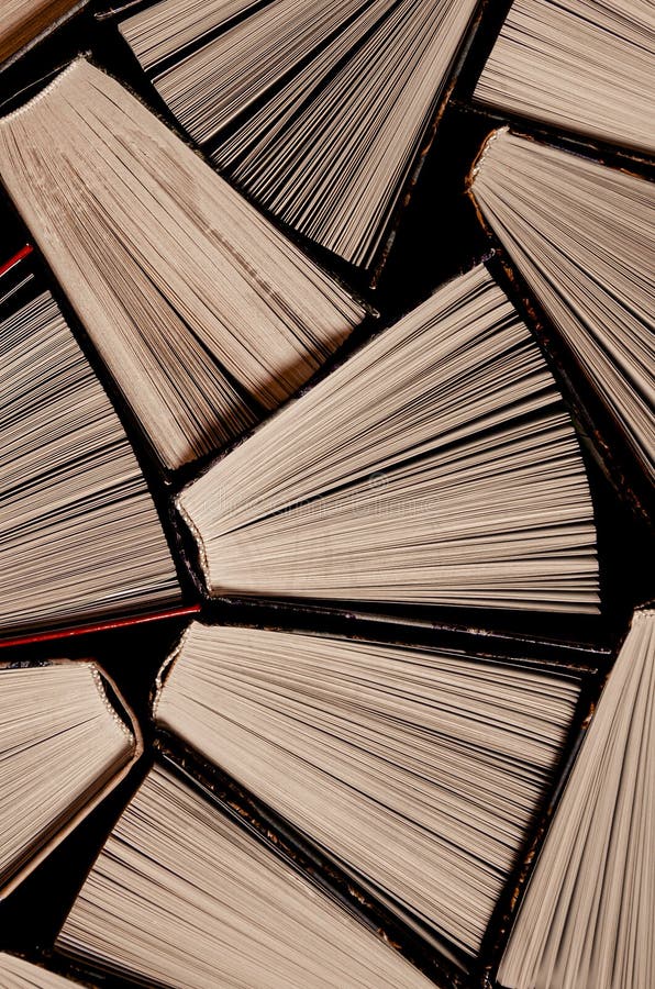 Library. Old Open Books Stand on a Bookshelf Ready To Read. Close-up ...